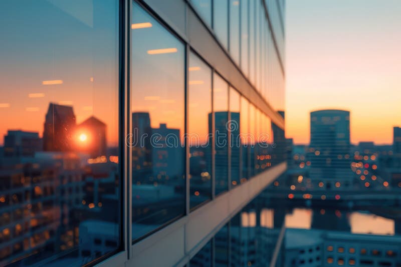 Reflective Modern Office Building with Blurry Background Stock ...