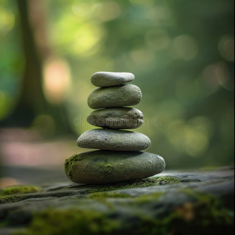 Stack of Rocks on Moss Covered Rock Stock Illustration - Illustration ...