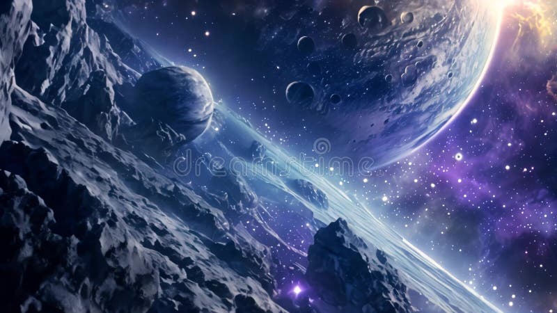 This Photo Captures a Vibrant Space Scene Featuring Multiple Planets ...