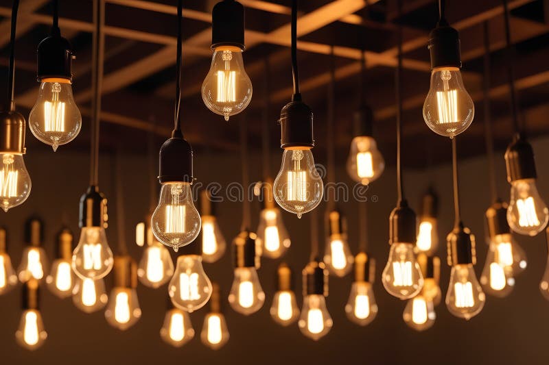 Array of Light Bulbs Hanging from the Ceiling Stock Illustration ...