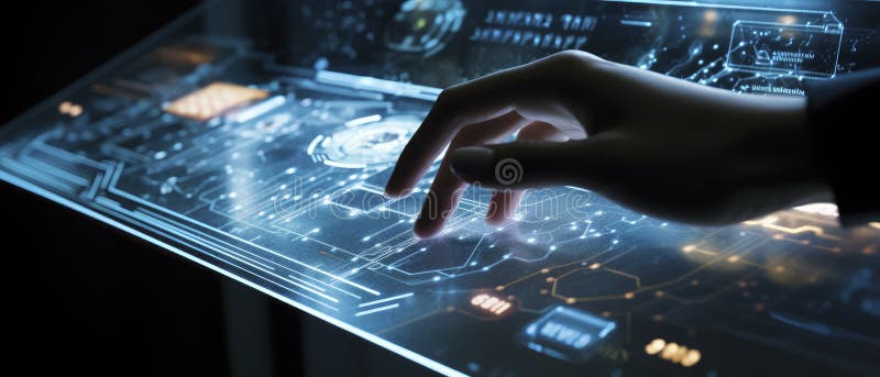 Persons Hand on Computer Screen, Interaction with Technology Concept in ...