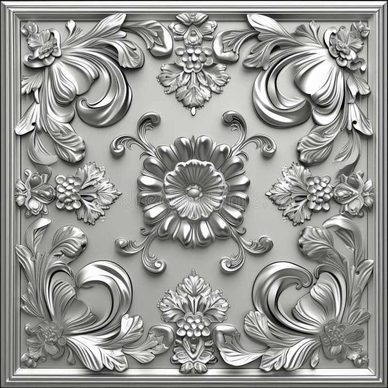 Decorative Ceiling Tile with Flowers and Leaves Stock Illustration ...