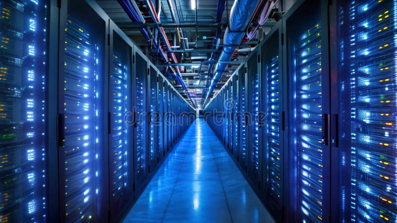 A Photo Capturing the Rows of Servers in a Large Data Center ...