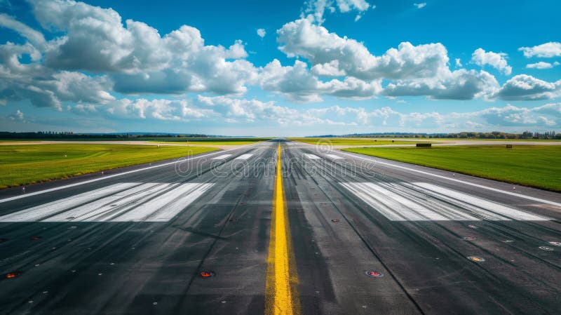 A Photo Capturing the View Down the Length of an Airport Runway ...