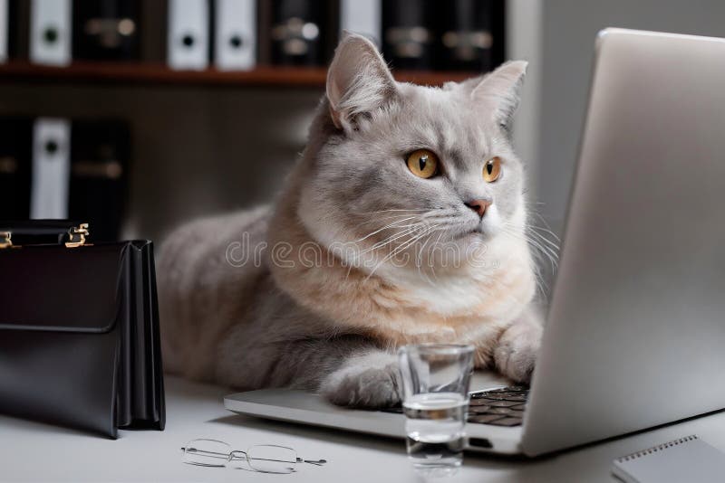 Photo of a Cat Working on a Laptop Stock Illustration - Illustration of ...