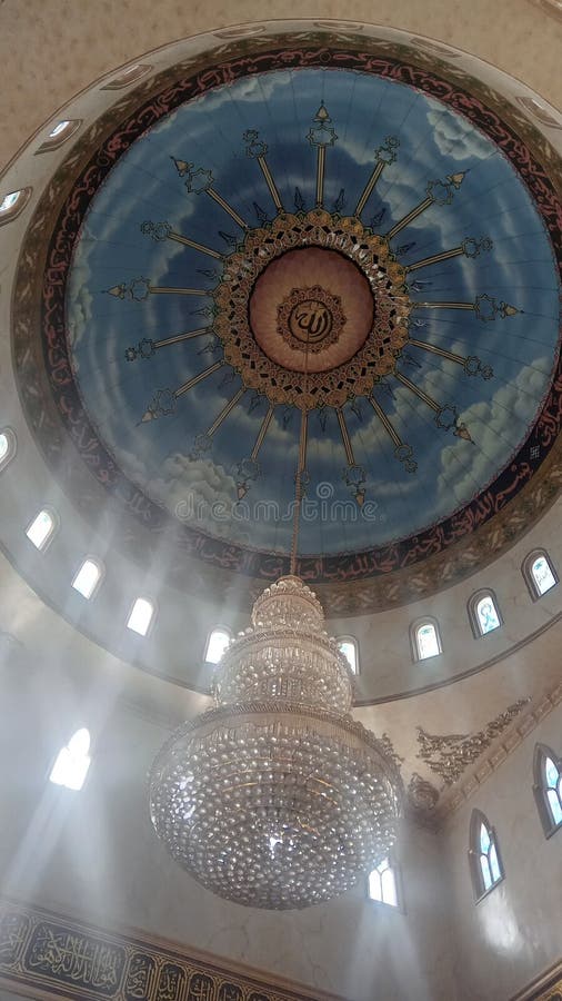 Photo of the Ceiling of the Mosque Building with Lights on Each Side ...