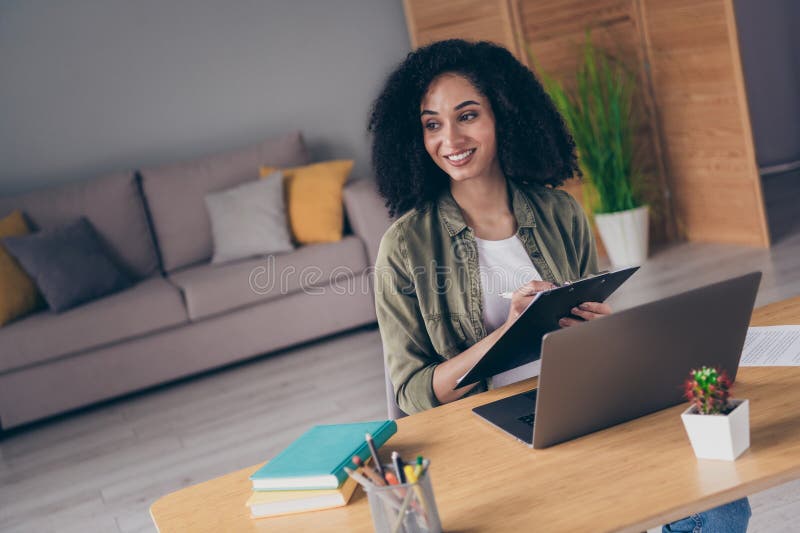Photo of Cheerful Positive Lady Coach Dressed Shirt Creating Study ...