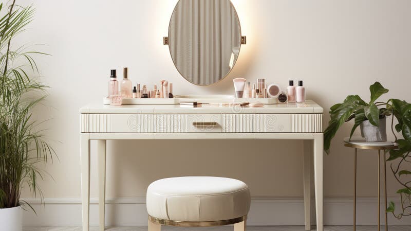A Photo of a Chic Vanity Table and Mirror Stock Illustration ...