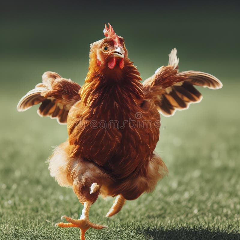 Photo of a Chicken Running with Sunny Face. Ai Generative Stock ...