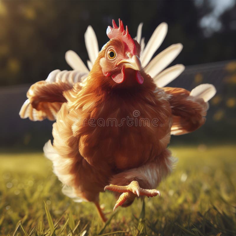 Photo of a Chicken Running with Sunny Face. Ai Generative Stock ...