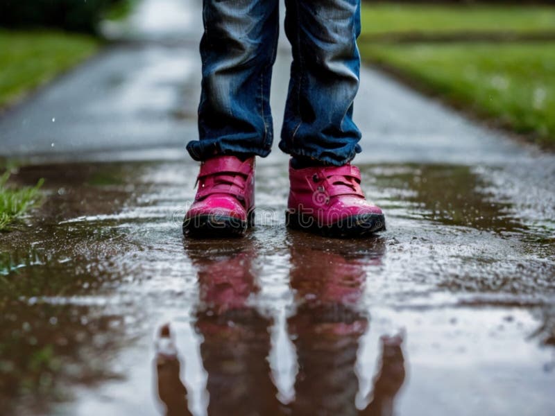 Children Play in Puddles during the Rain. Stock Illustration ...