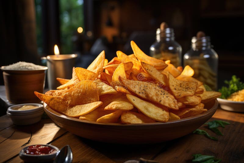 Photo Chips Food Lunch Fat Fa Stock Illustration - Illustration of ...