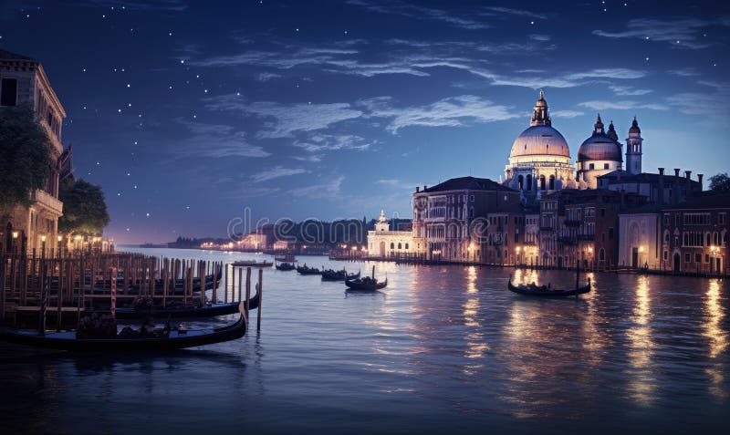 Photo of a City Skyline with a River at Night Stock Photo - Image of ...