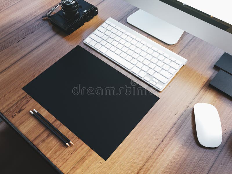 Mock Up of Generic Design Computer Screen and Workspace. 3D Rend Stock ...