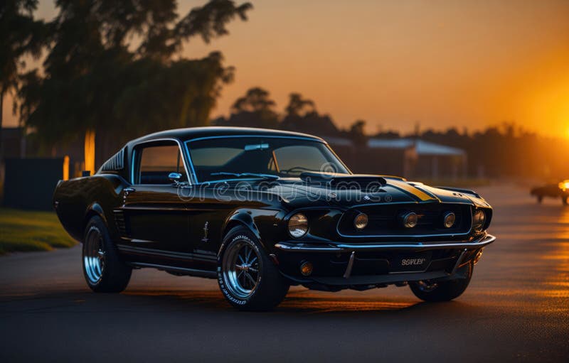 A Photo Classic Car Model at a Sunset, 3d Render Stock Illustration ...