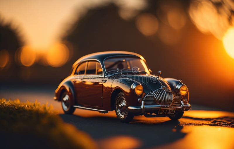 A Photo Classic Car Model at a Sunset, 3d Render Stock Illustration ...