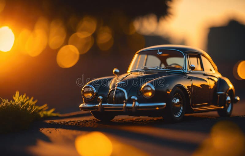 A Photo Classic Car Model at a Sunset, 3d Render Stock Illustration ...
