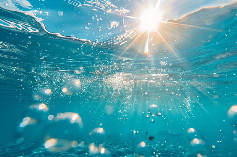 A Photo of Clear Blue Water with Bubbles Floating Upwards, Under the ...