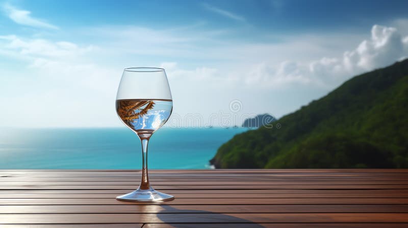 Cocktail on Table with Blue Ocean Background Stock Illustration ...