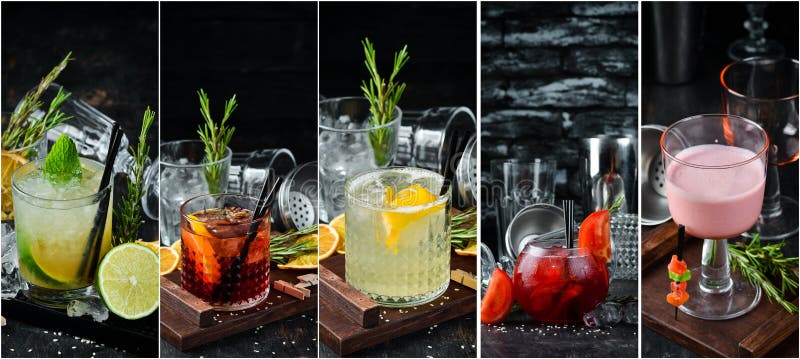 Set Of Colored Cocktails In Glasses At The Bar. Stock Image - Image of ...