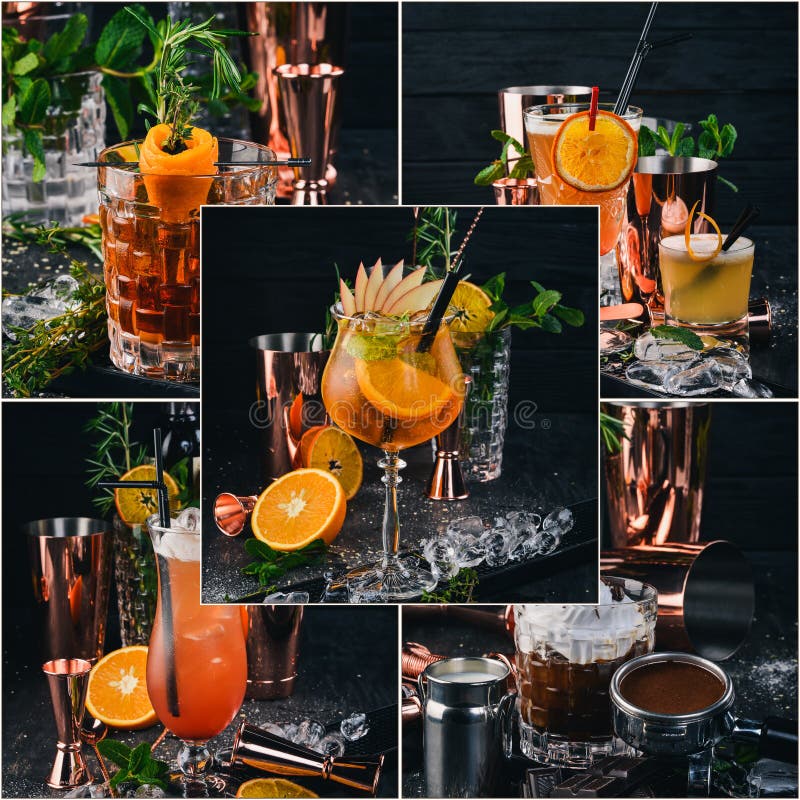 Photo Collage Cocktails and Alcoholic Drinks. Stock Photo - Image of ...