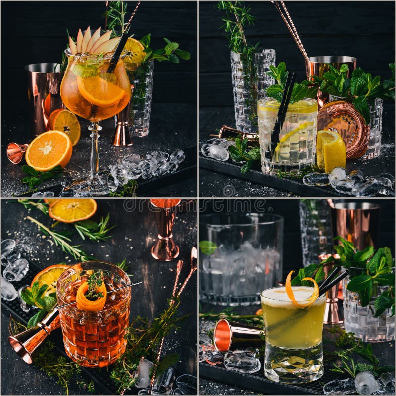 Photo Collage Cocktails and Alcoholic Drinks. Stock Photo - Image of ...