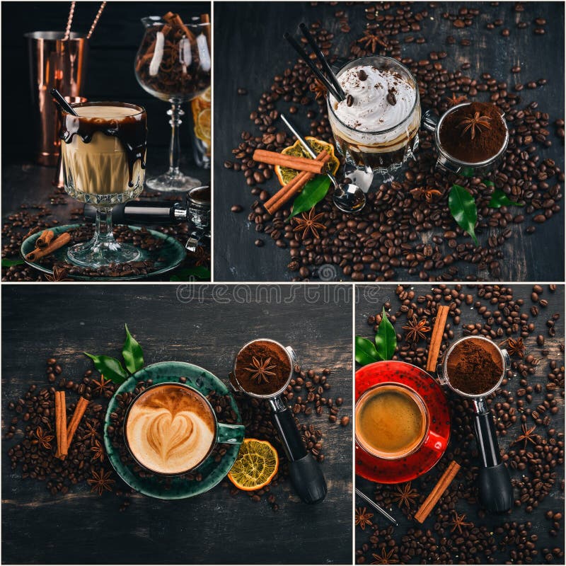 Photo Collage Coffee and Hot Drinks. Stock Image - Image of foam, shop ...