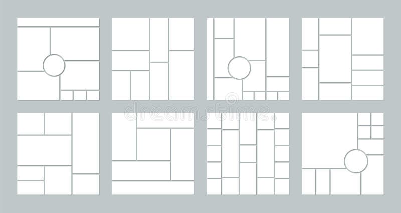 Photo Collage Grid Mood Board Square Template Vector Illustration