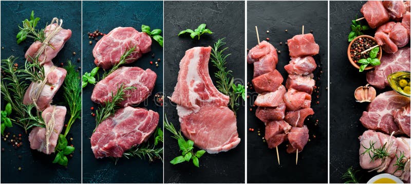 Photo Collage Raw Meat and Steak Stock Image - Image of dinner, garlic ...