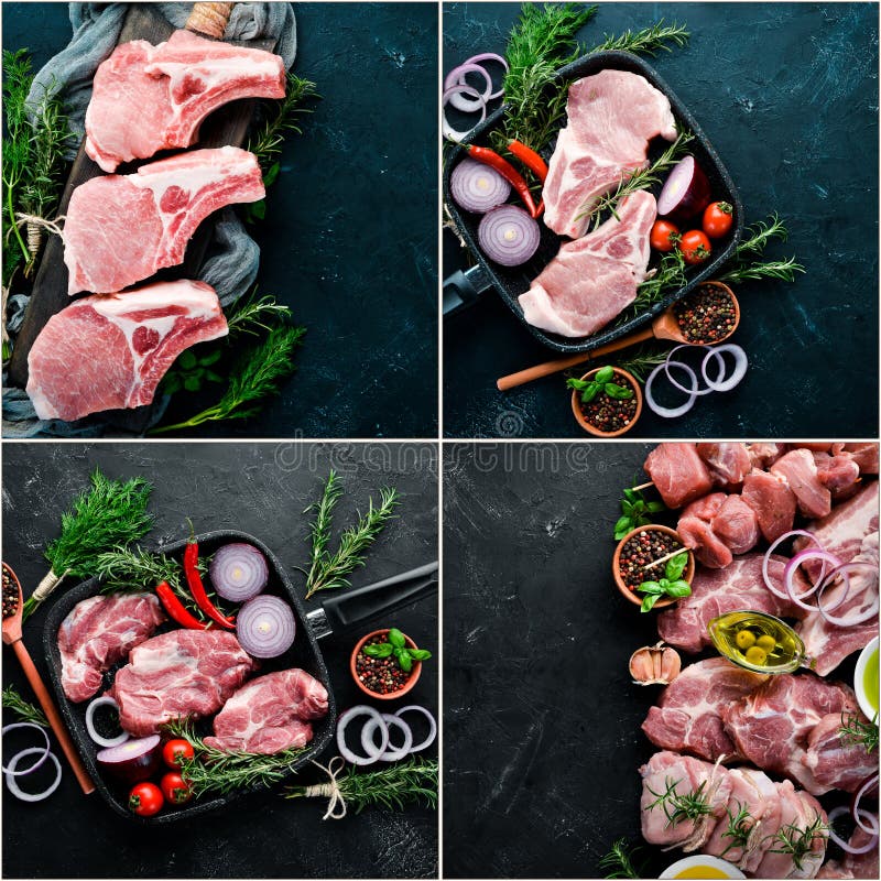 Photo Collage Raw Meat and Steak. Stock Photo - Image of grilling ...