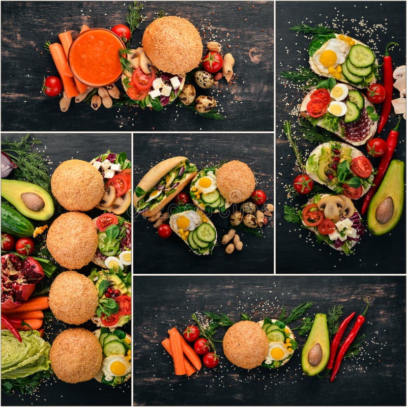 Photo Collage. Sandwich and Burger Stock Image - Image of fries ...