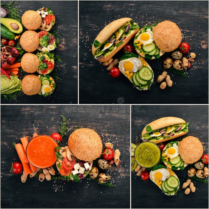 Photo Collage. Sandwich and Burger Stock Photo - Image of lunch, potato ...