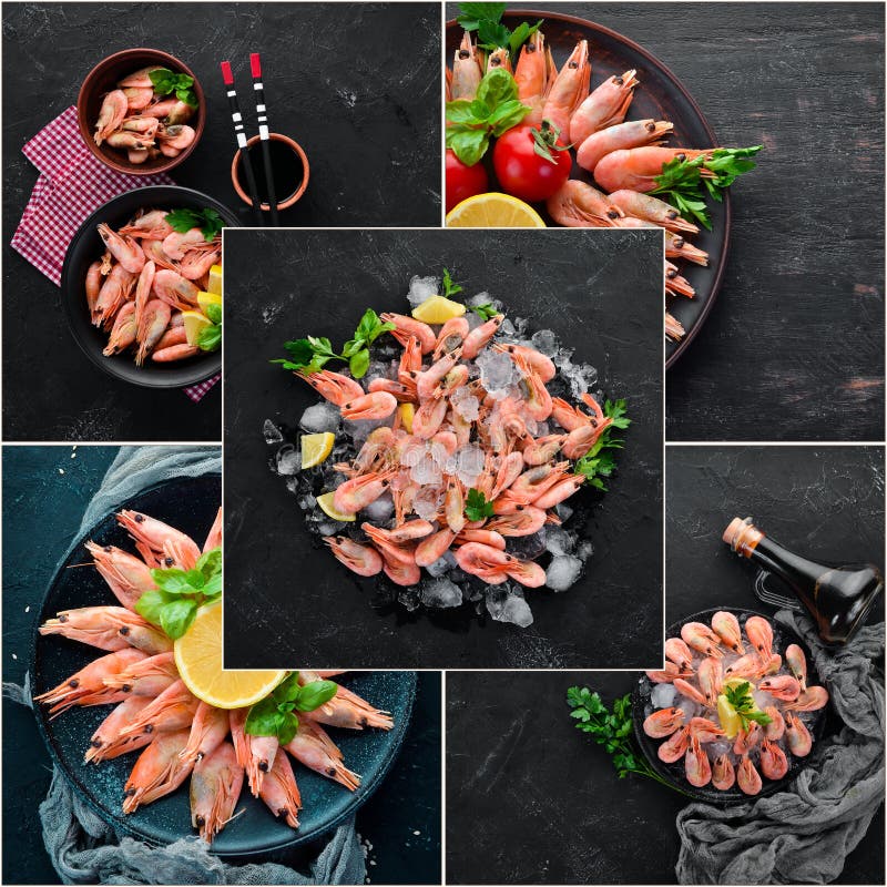 Collage of Photos of Seafood. Fresh Fish and Seafood Stock Image ...