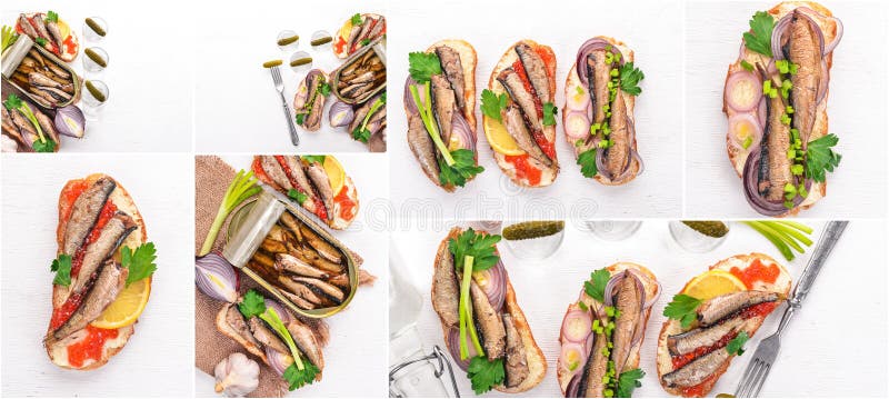 Photo Collage Sprat and a Sandwich. Stock Photo - Image of food ...