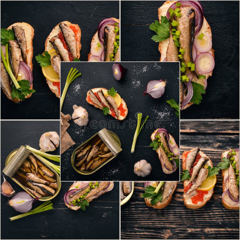 Photo Collage Sprat and a Sandwich. Stock Photo - Image of meal, plate ...