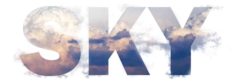 Photo Collage Word Sky with Clouds on White Background Stock ...