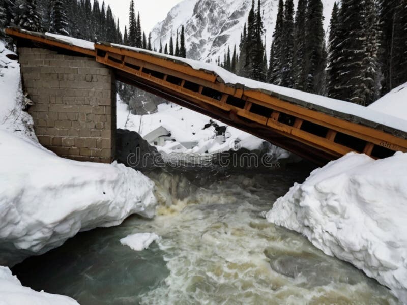 Collapsed Bridges after an Avalanche. Stock Illustration - Illustration ...