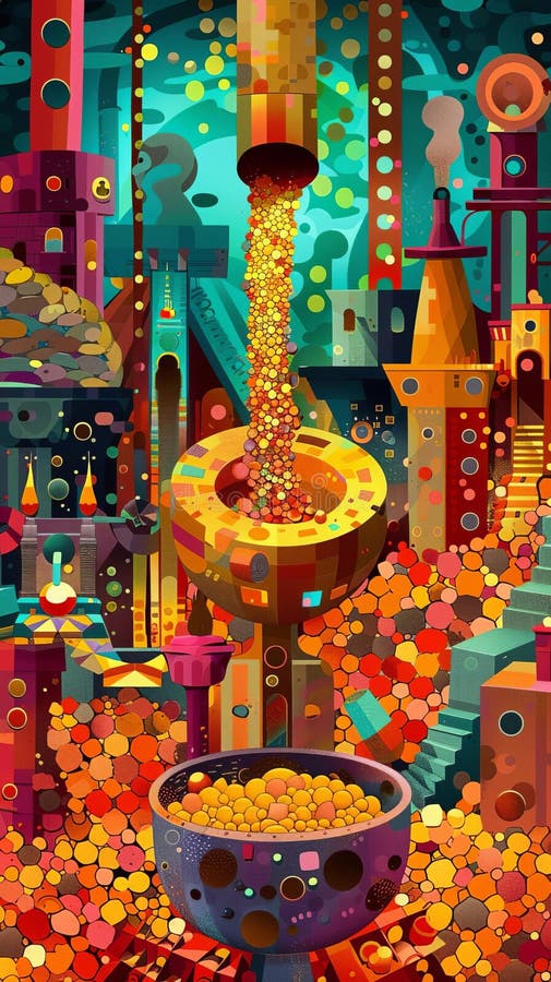 3 Photo of a Colorful Depiction of the Gold Smelting Process Stock ...