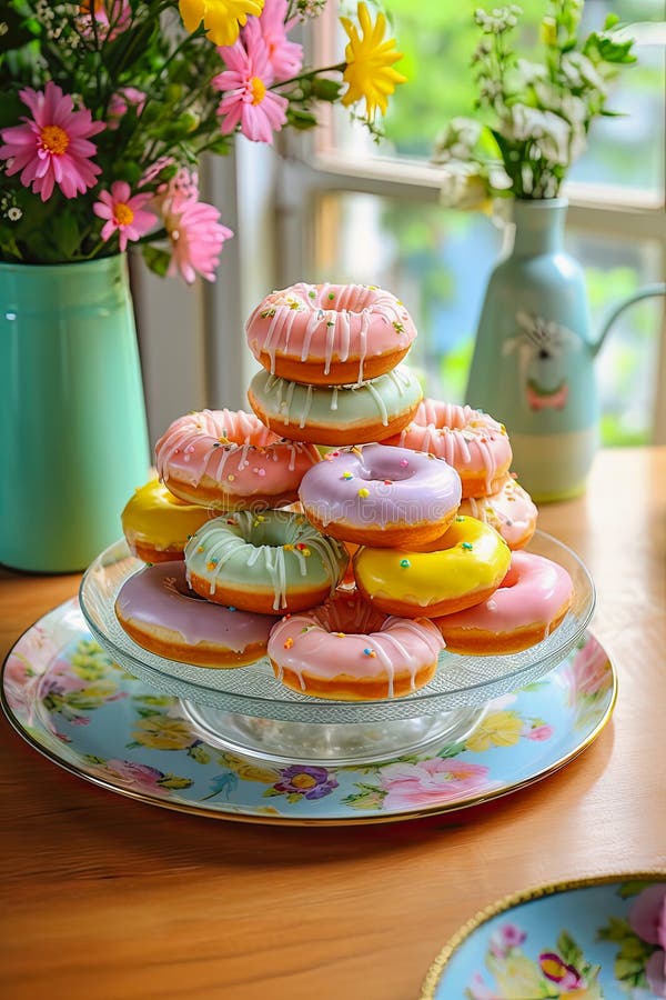 Photo of Colorful Donuts on a Cute Plate Stock Image - Image of ...