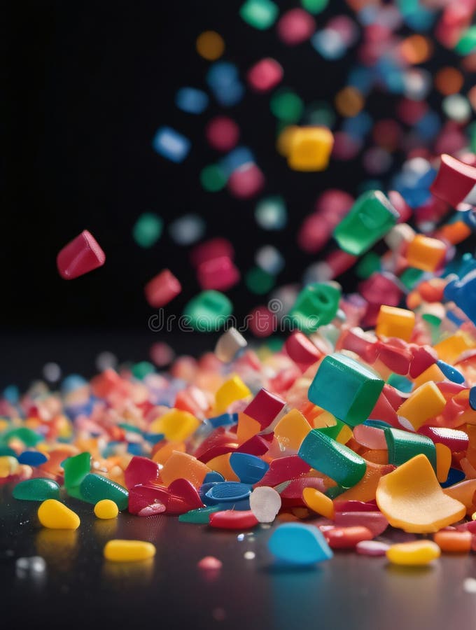 Photo of Colorful Plastic Particles Descending on a Blank Surface ...
