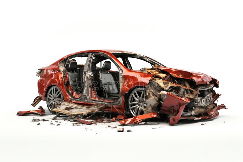 Photo of a Completely Destroyed Red Car after a Severe Accident Stock ...