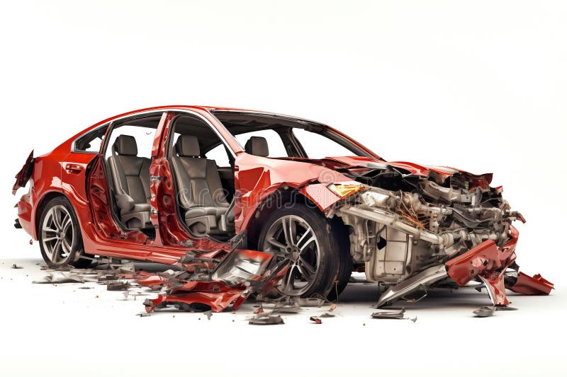 Photo of a Completely Destroyed Red Car after a Severe Crash Stock ...