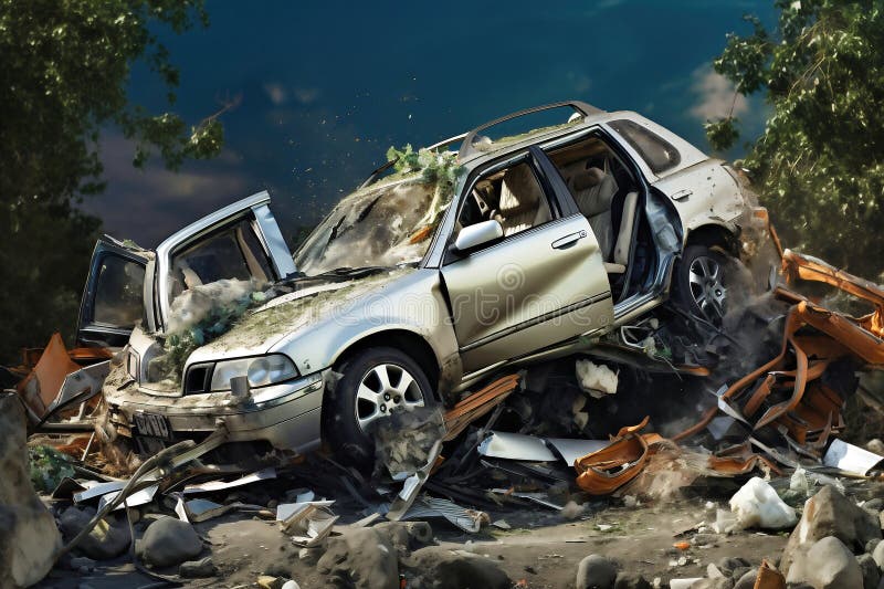 Photo of a Completely Wrecked Car after a Severe Accident Stock ...