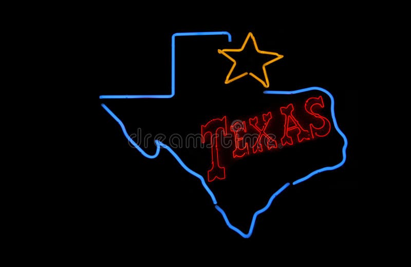 Photo Composite Image, Neon Blue and Red Texas Sign Stock Photo - Image ...