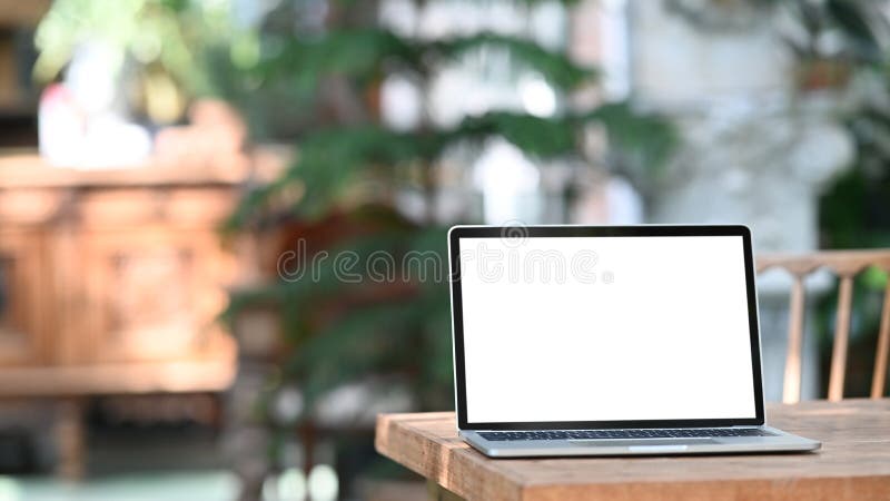 Photo of Computer Laptop with White Blank Screen Putting Outdoors on ...
