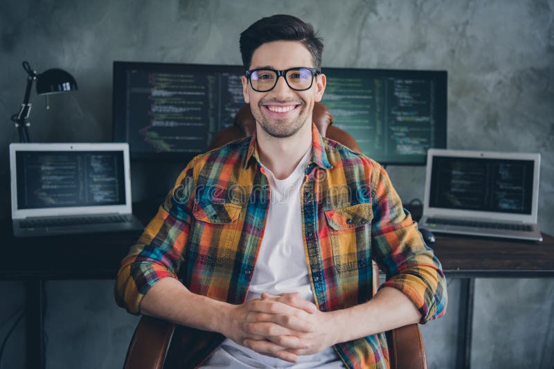 Photo of Confident Successful Front End Developer Sitting Chair ...