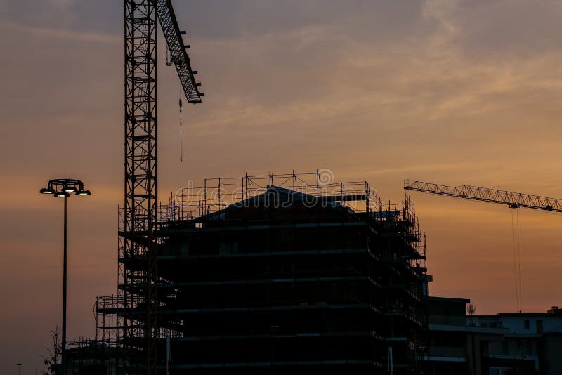 Tower Crane Against the Sunset. Stock Image - Image of engineer ...