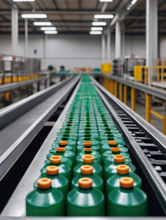 Photo of Conveyor Assembly Line with Garbage Bottles and Packaging ...