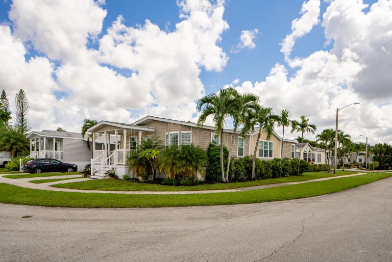 Photo of a Corner Mobile Home with Palms Stock Photo - Image of housing ...