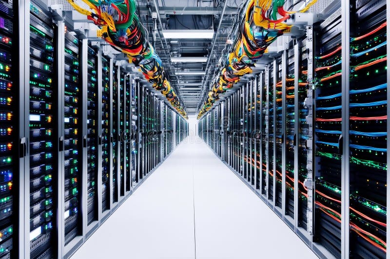 Corridor of High-tech Servers in a Data Center Stock Illustration ...